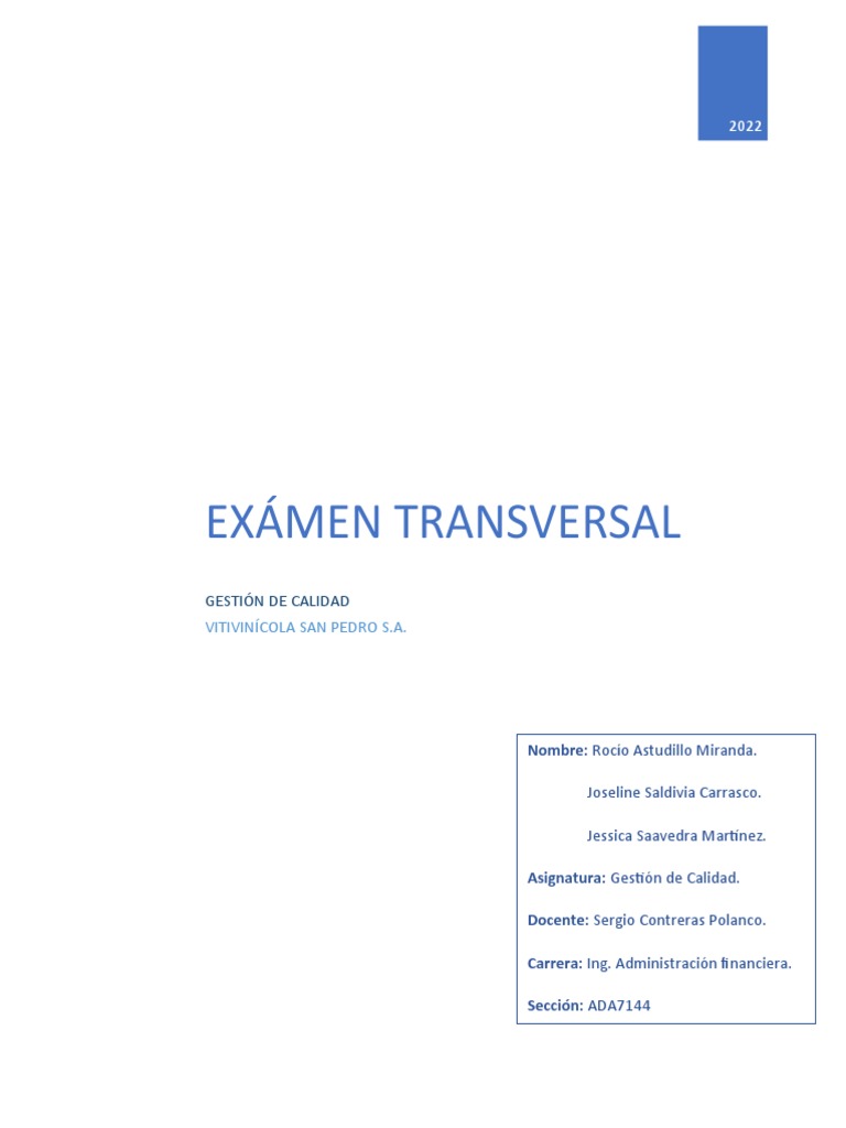 Examen Transversal Gestion de Calidad Jose | PDF | Marketing | Business