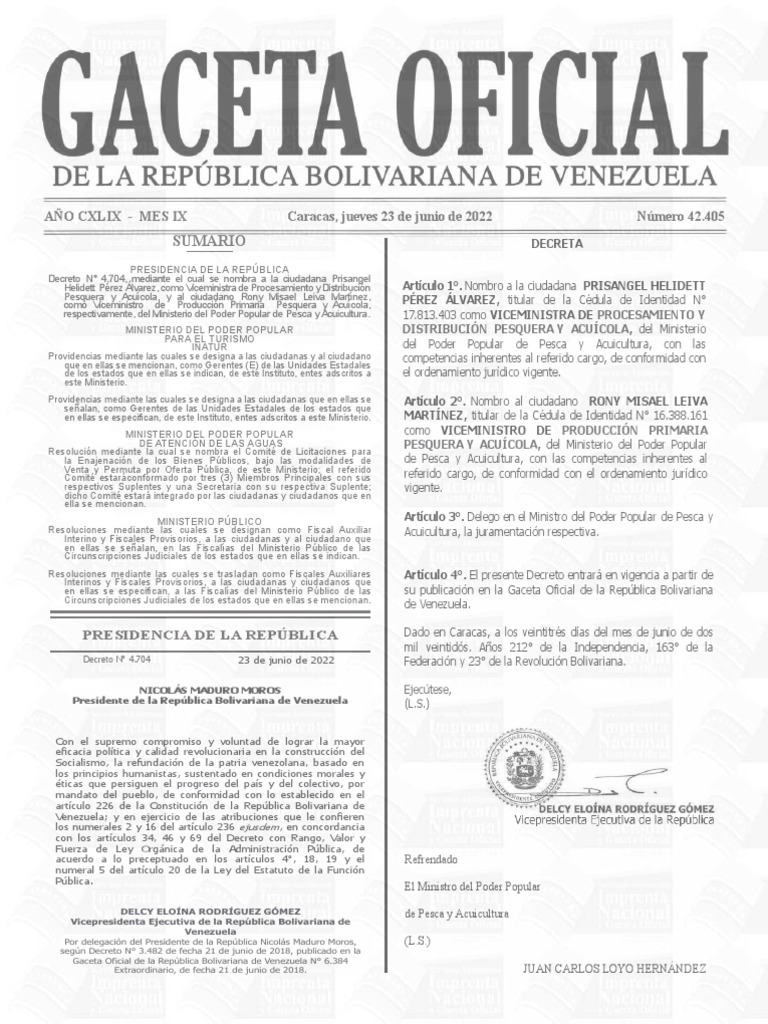 Gaceta Oficial Con El Nombramiento | PDF | Gobierno