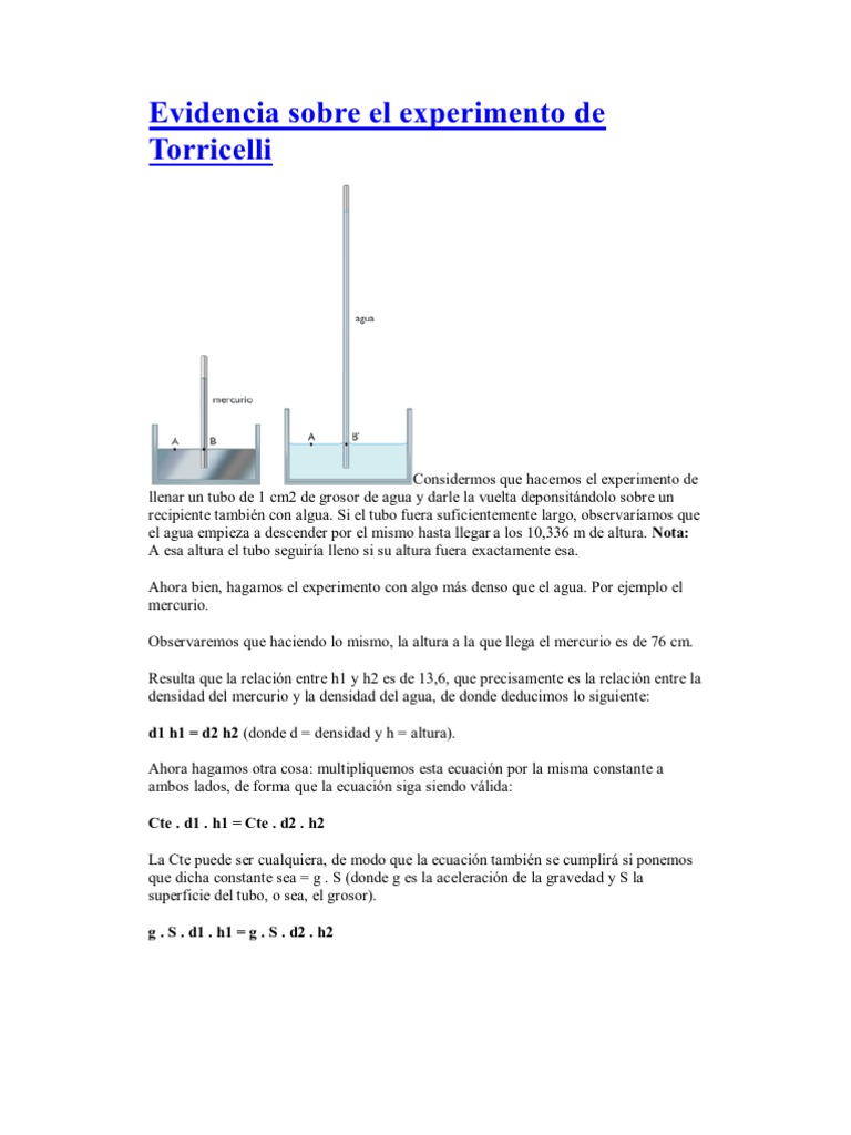 Evidencia Sobre El Experimento de Torricelli | Presión atmosférica ...