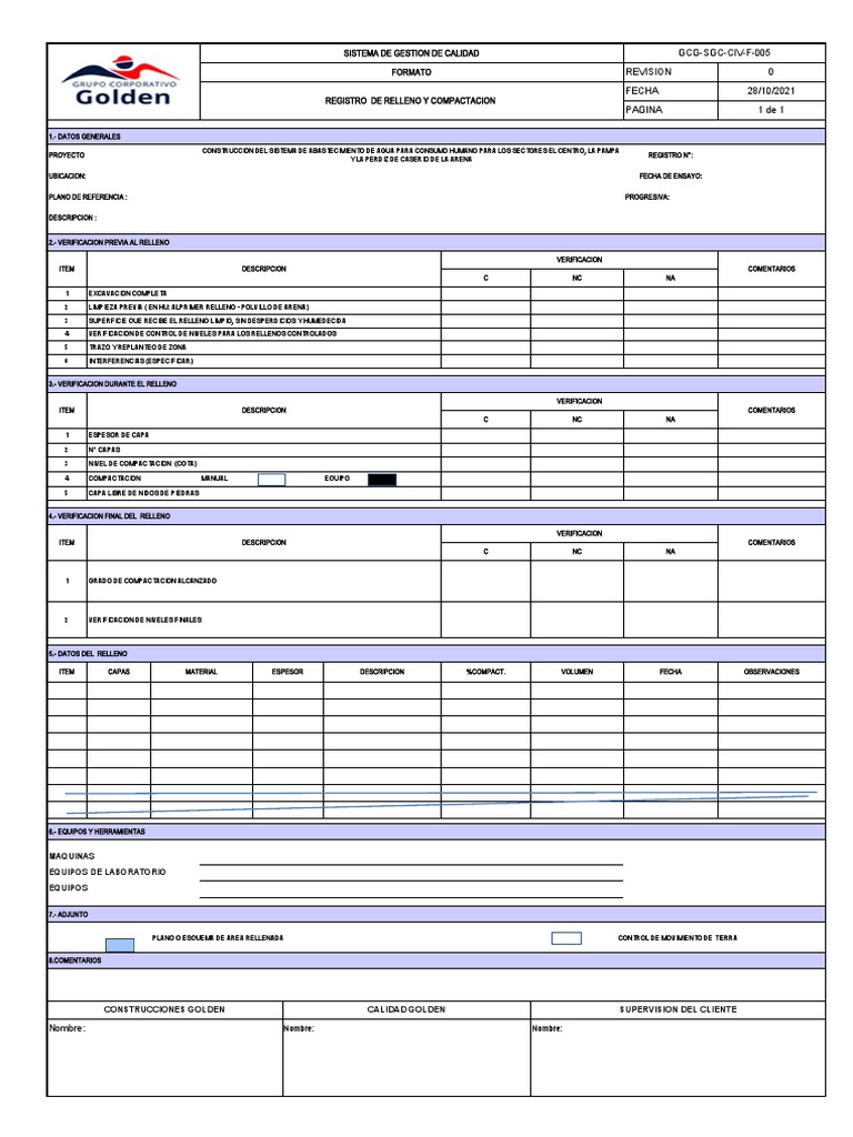 GCG SGC CIV F 005 Reg. Relleno y Compactacion | PDF