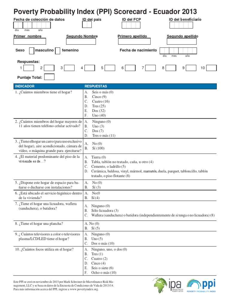 Ecuador PPI - Formulario Entrevista Compassion 3.0 | PDF