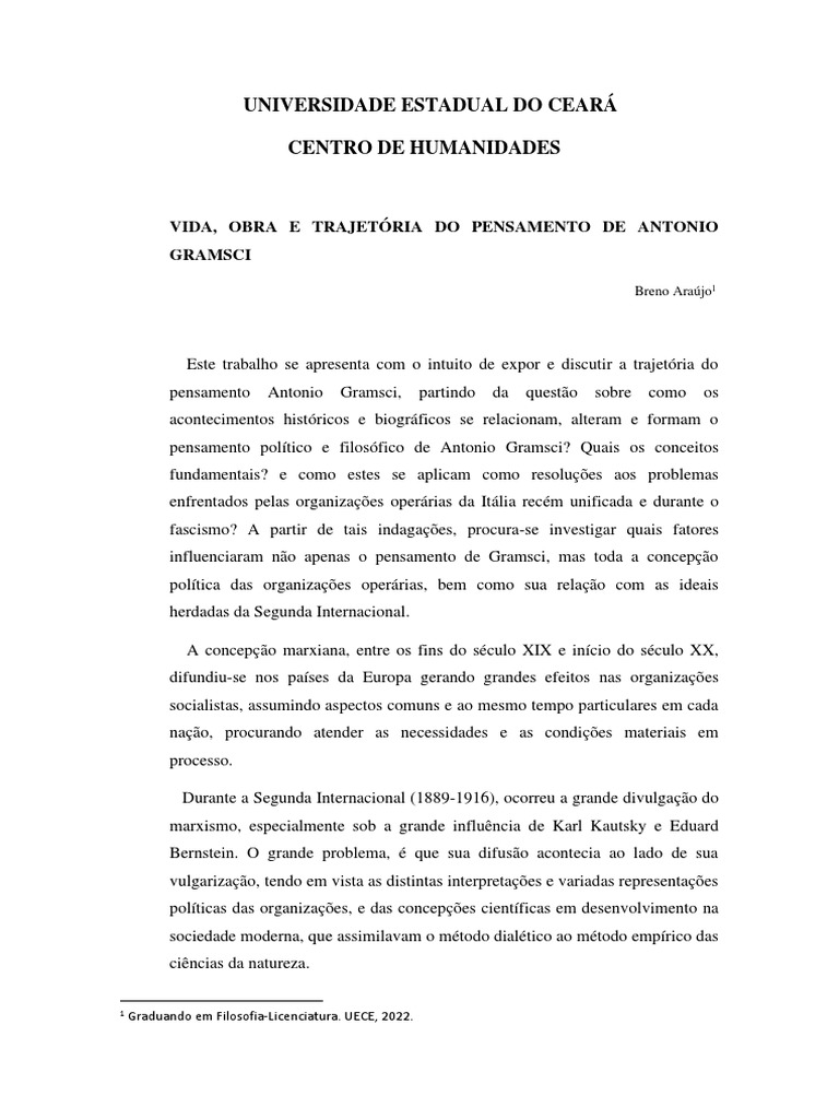 Vida, Obra e Trajetória Do Pensamento de Antonio Gramsci | PDF ...