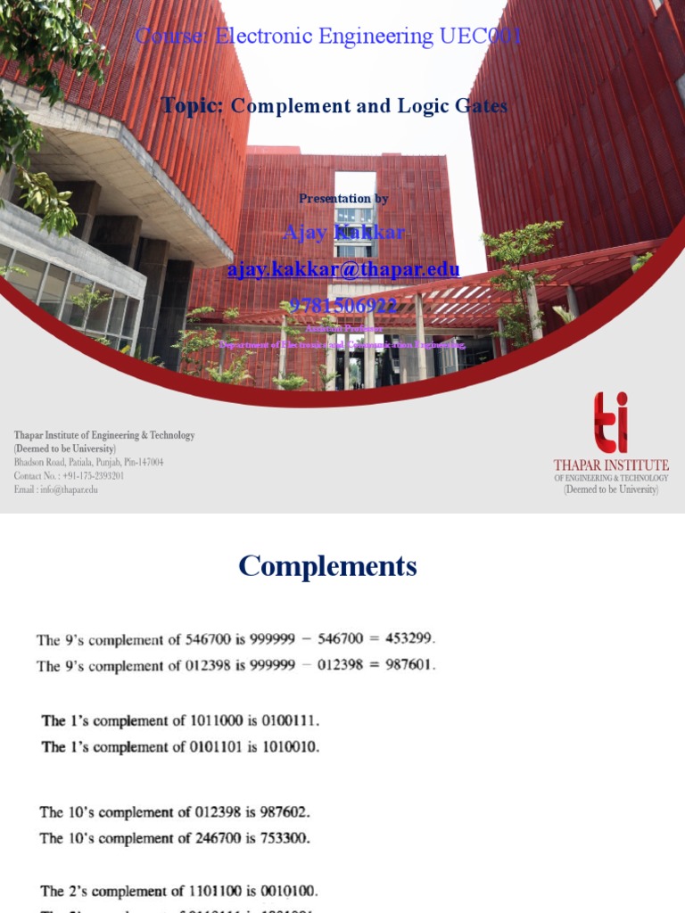Complement and Logic Gates | PDF | Logic Gate | Mathematics