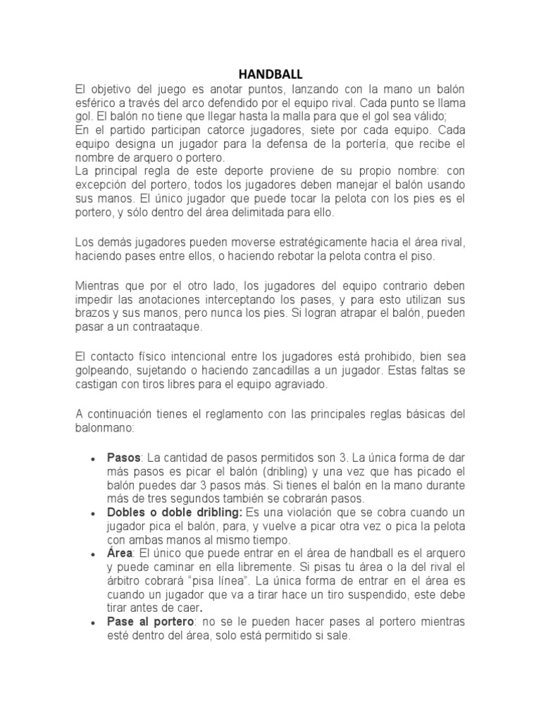 Handball Reglas | PDF | Ocio | Reglas y regulaciones deportivas