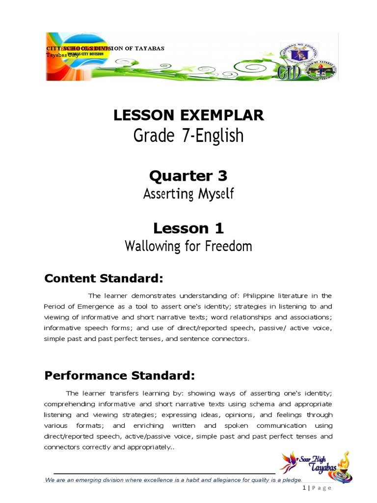G7 English Lesson Exemplar 3rd Quarter | PDF | Narrative | Poetry
