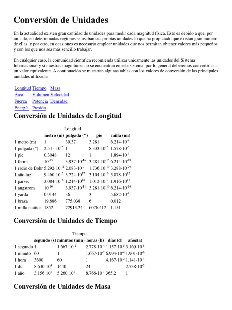 Guía de Conversión de Unidades | PDF | Notación | Cantidad