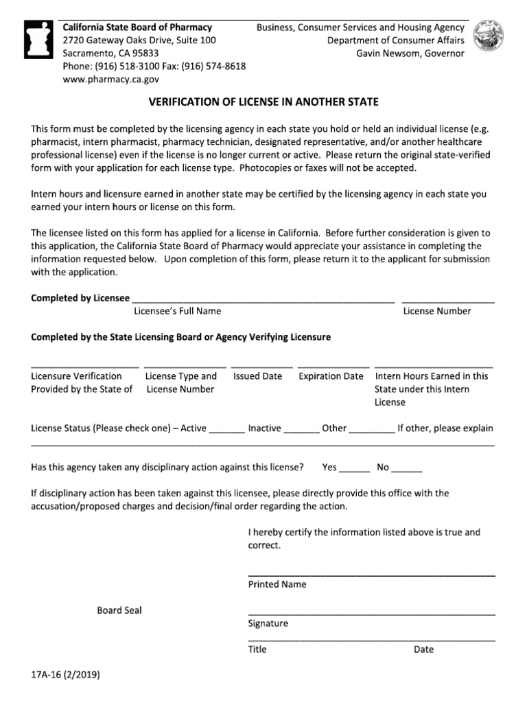 CA Verification of License in Another State | PDF