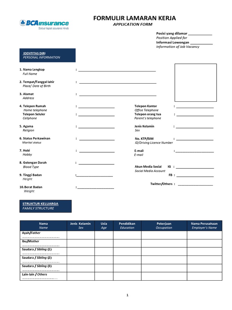 Form Lamaran BCAinsurance | PDF