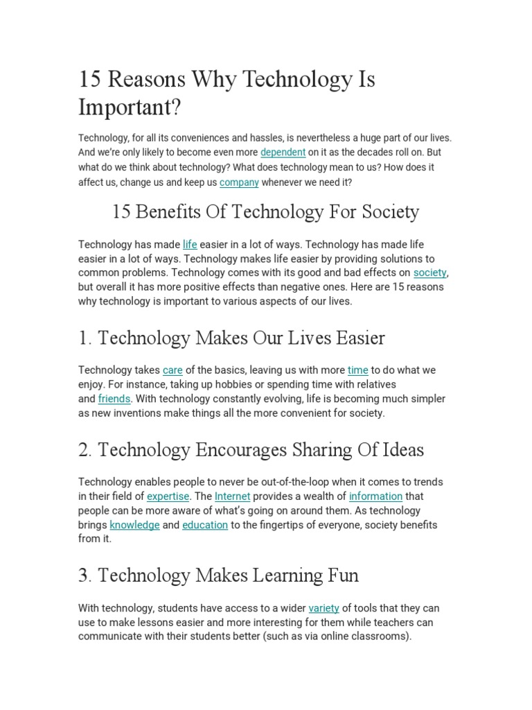 15 Reasons Why Technology Is Important | PDF | Social Media | Popular ...