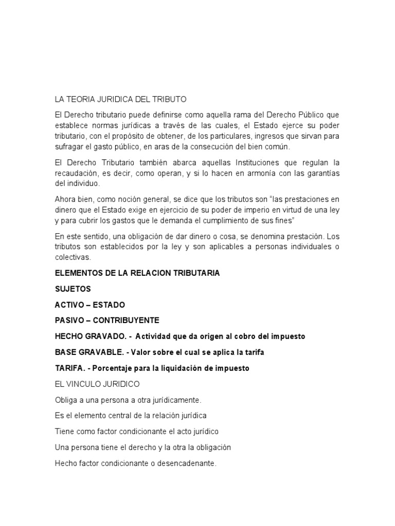 La Teoria Juridica Del Tributo | PDF | Impuestos | Estado (política)