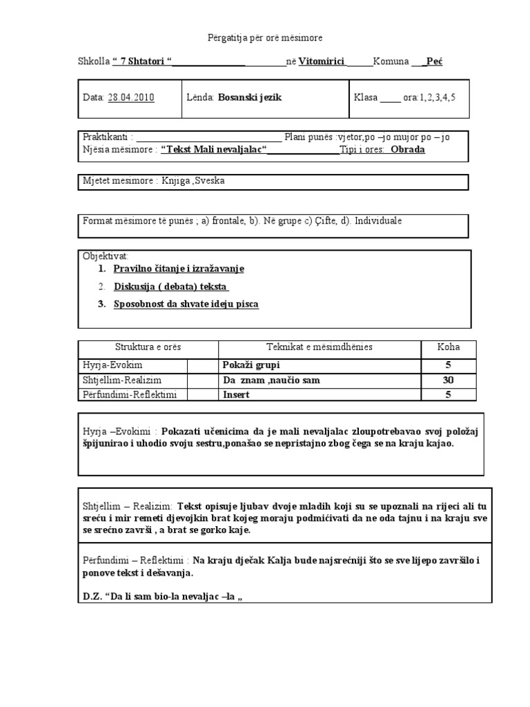 Përgatitja Për Orë Mësimore 1 | PDF