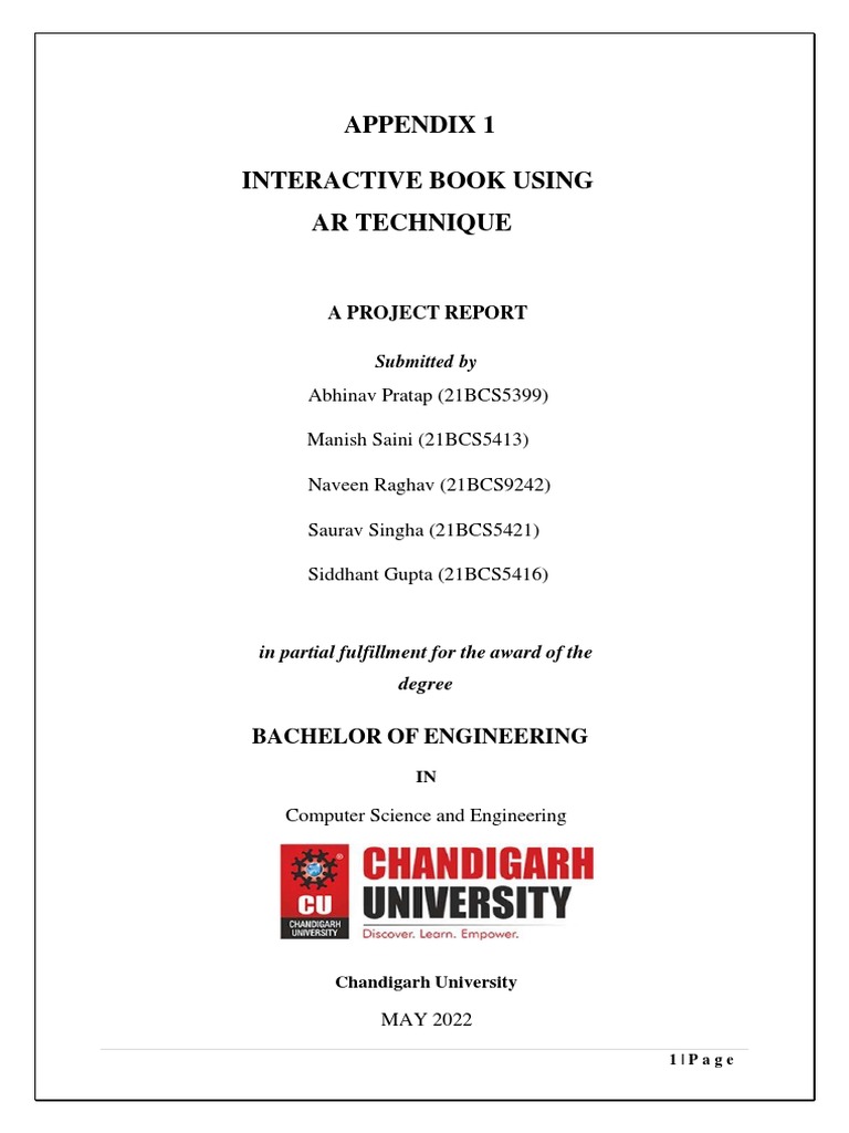 Appendix 1 Interactive Book Using Ar Technique: A Project Report | PDF | Augmented Reality ...
