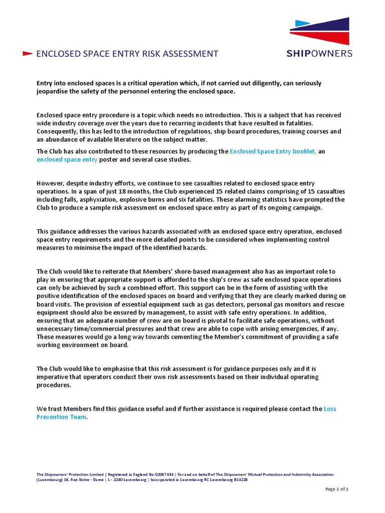 Enclosed Space Entry Risk Assessment | PDF | Risk Assessment | Risk