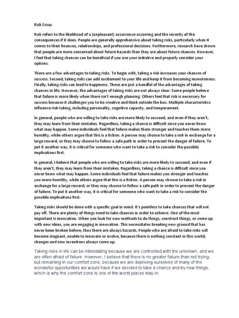 Risk Essay | PDF | Risk | Cognitive Science