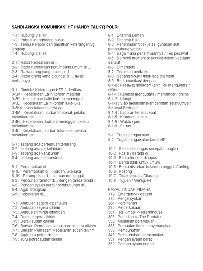 Sandi Angka Komunikasi HT | PDF