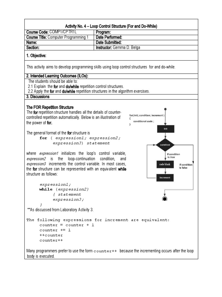 COMP1 Lab Act4. Algorithm Loop CS For Do While v2 | PDF | Control Flow | Information Age