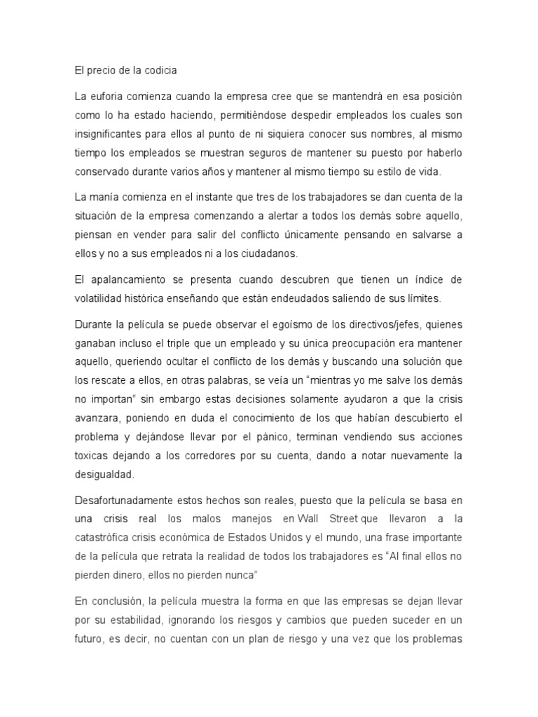 El Precio de La Codicia | PDF | Finanzas y dinero