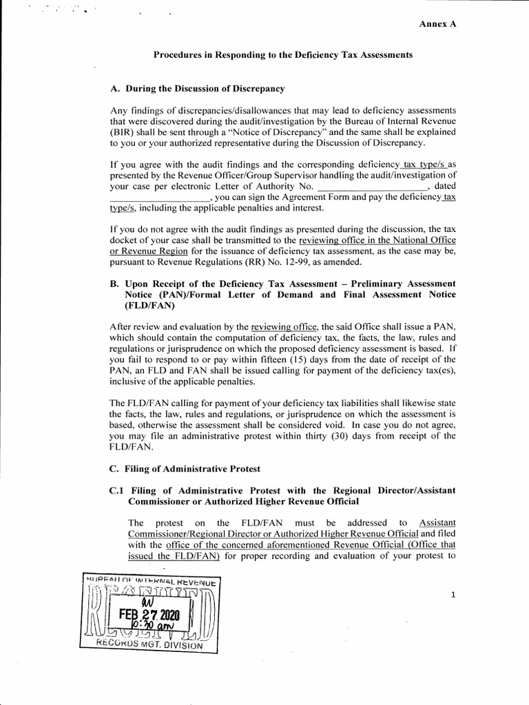 RMC No. 15-2020 Annex A | PDF | Internal Revenue Service | Taxes