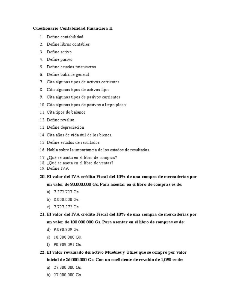 Cuestionario Contabilidad Financiera II | PDF