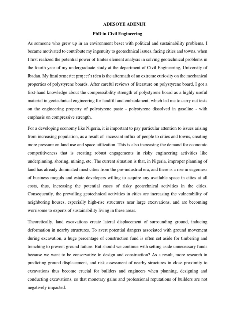Adeniji Statement of Purpose | PDF | Geotechnical Engineering | Engineering