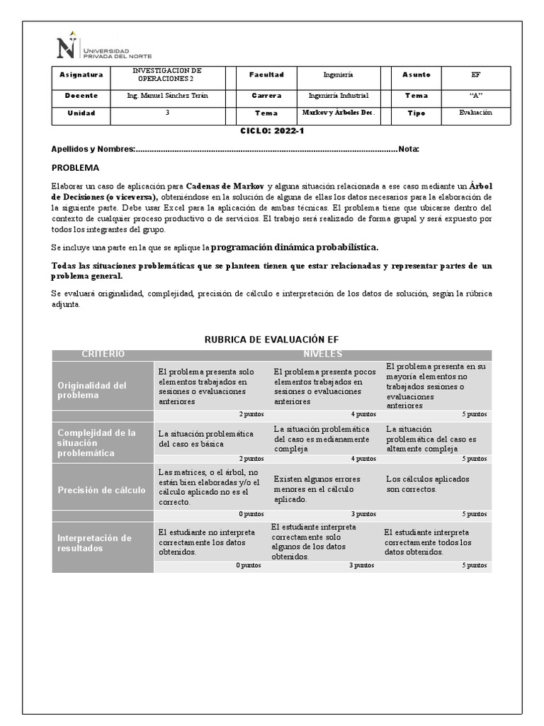 Rubrica Final de Invope | PDF | Programación dinámica | Ciencias de la Computación