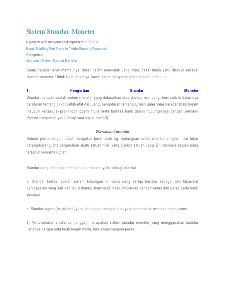 Sistem Standar Moneter | PDF