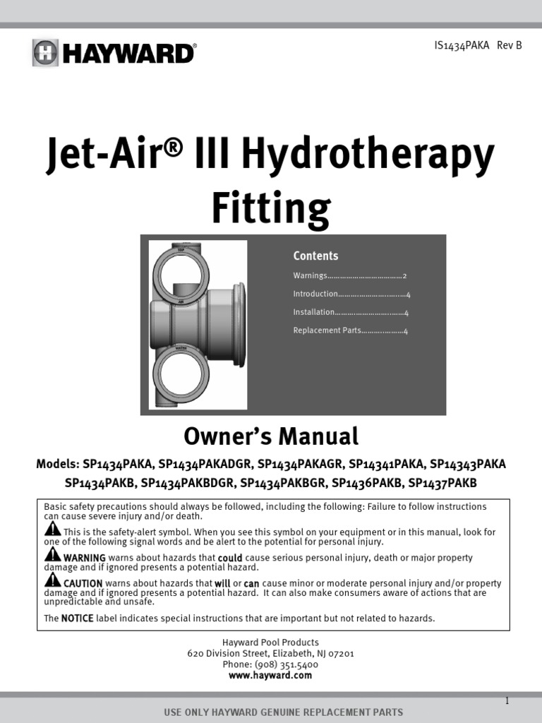 Jet-Air III Hydrotherapy Fitting: Owner's Manual | PDF | Electrical ...