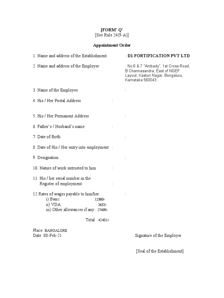 5) Appointment Order (Form Q) | PDF