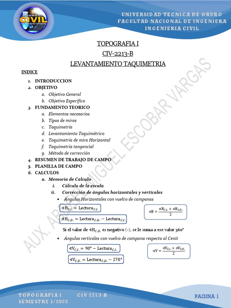 Levantamiento Taquimétrico CIV-2213-B | PDF | Azimut | Longitud