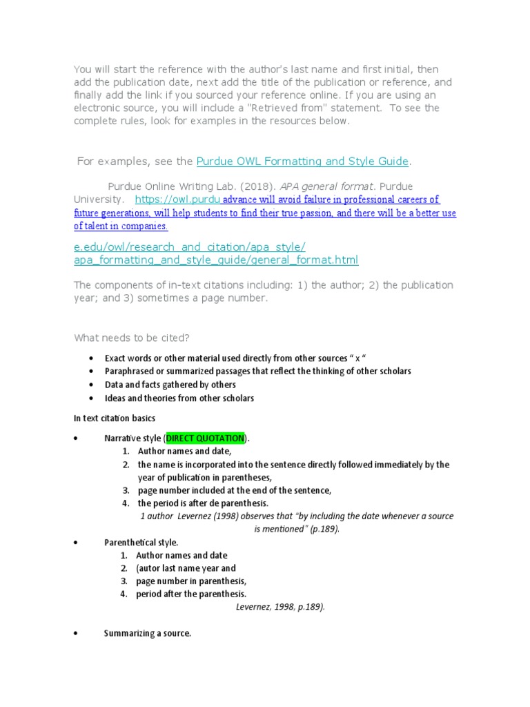 For Examples, See The .: Purdue OWL Formatting and Style Guide | PDF ...