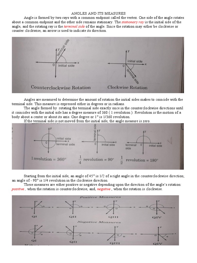 Stationary Ray Terminal Side:, When The Rotation Is Counterclockwise ...
