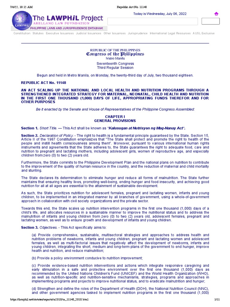 Republic Act No. 11148 | PDF | Malnutrition | Obesity