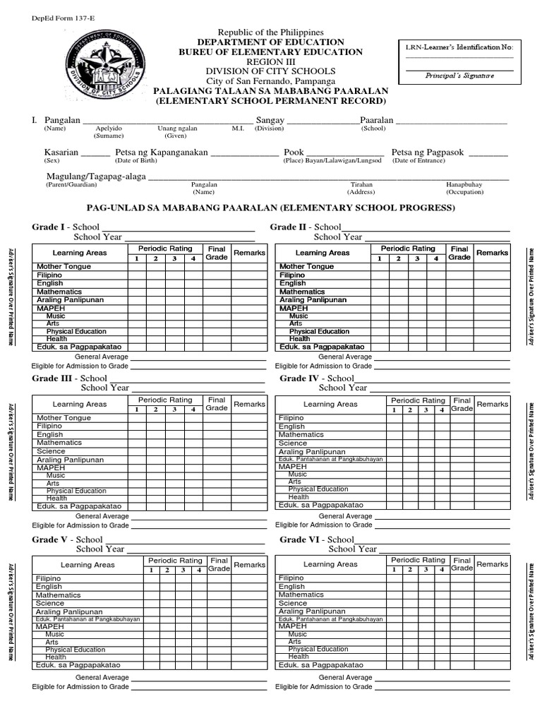 Form 137 Template Old Version | PDF | Psychology