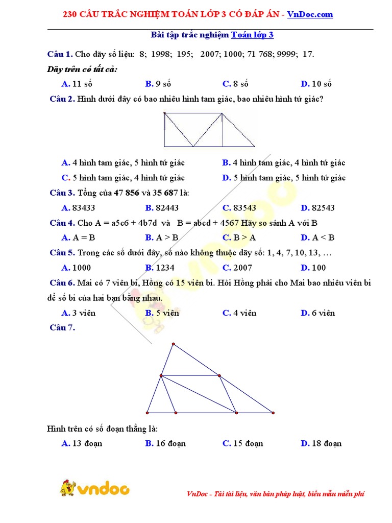 Bai Tap Trac Nghiem Toan Lop 3 1 | PDF