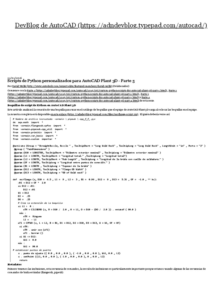 Custom Python Scripts For AutoCAD Plant 3D Part 5 - Boquilla Perzonalizada | PDF | Informática ...