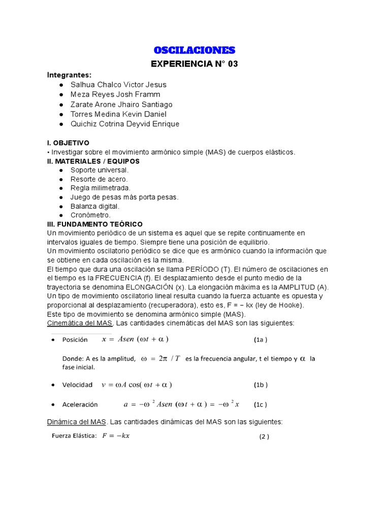 OSCILACIONES | PDF | Oscilación | Masa