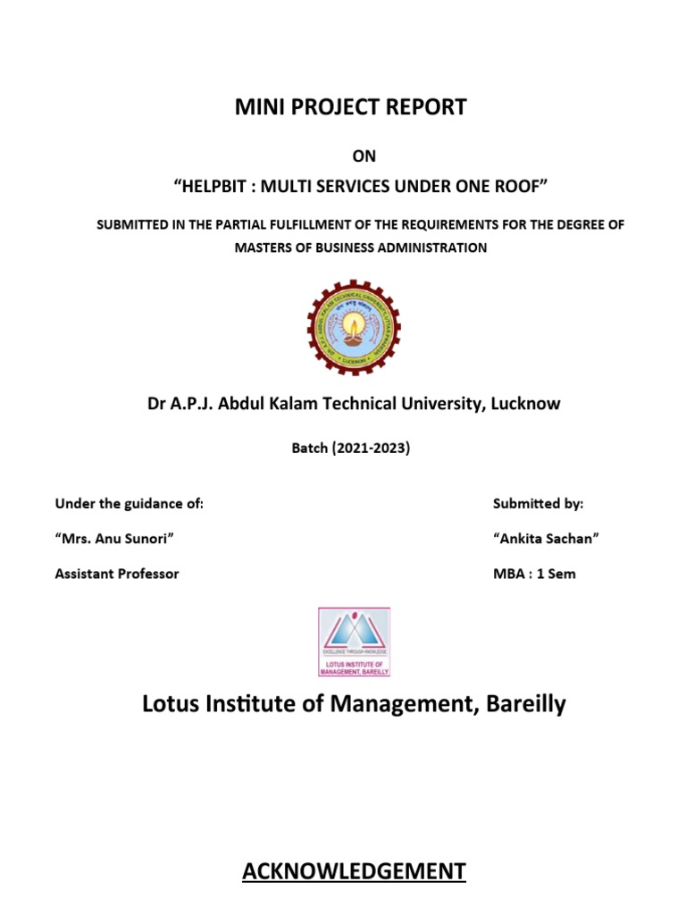Mini Project Report: Lotus Institute of Management, Bareilly | Download ...