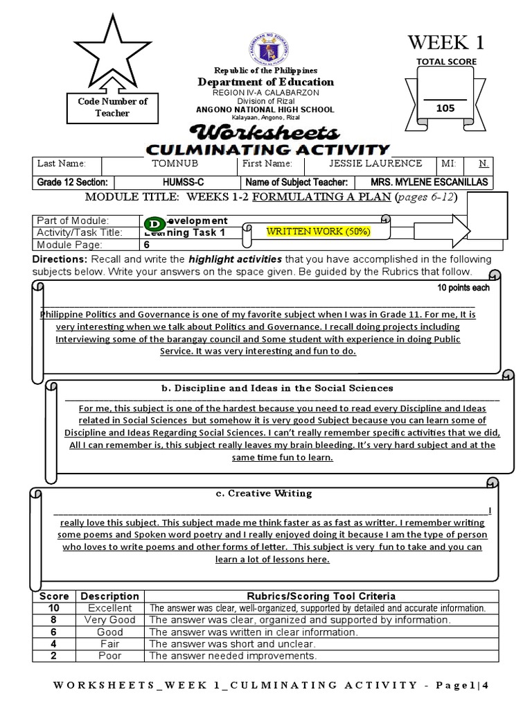Week 1: Module Title: Weeks 1-2 Formulating A Plan (Pages 6-12) | PDF ...