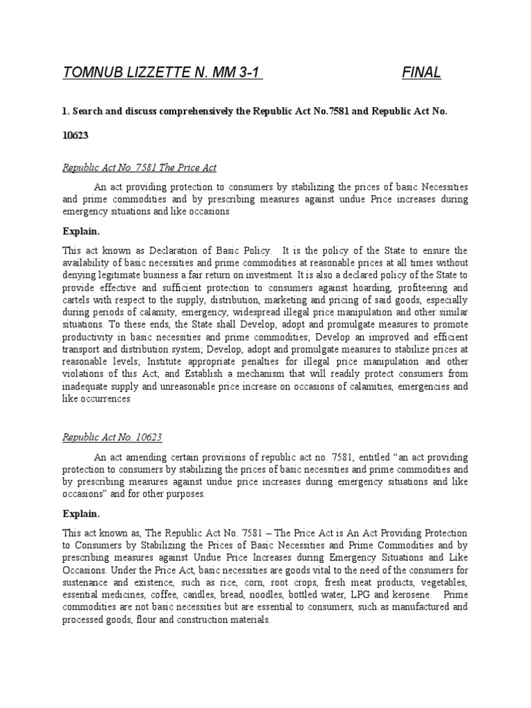 Tomnub Lizzette N. MM 3-1 Final | Download Free PDF | Prices | Commodity