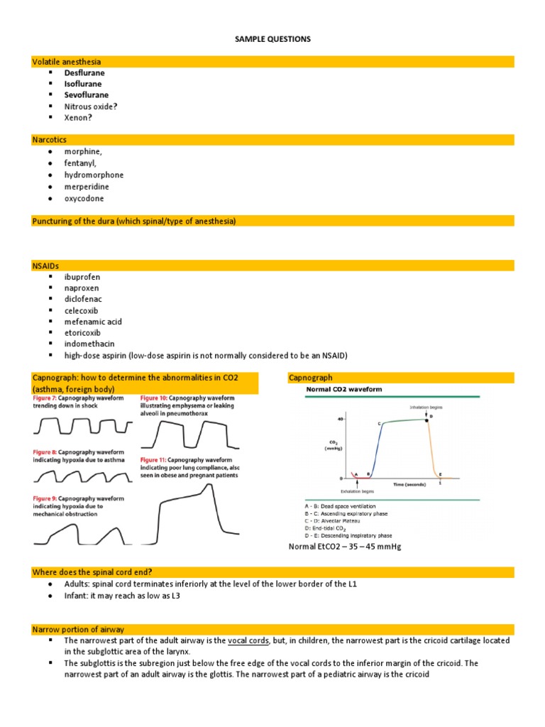 Anesthesia Sample Questions | PDF | Cerebrospinal Fluid | Opioid