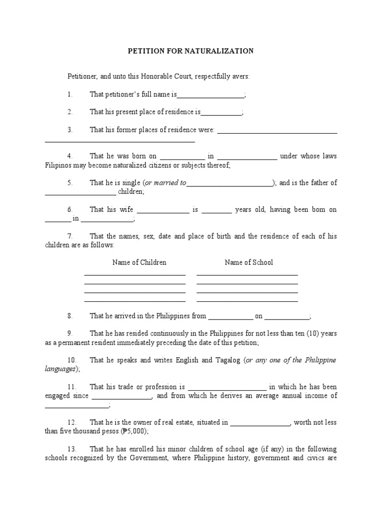 PETITION FOR NATURALIZATION | PDF | Naturalization | Philippines