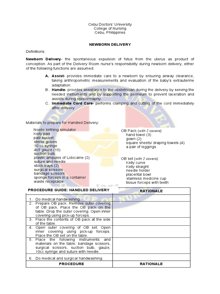 Newborn Delivery Procedure Guide 2020 2 | PDF | Childbirth | Surgical ...