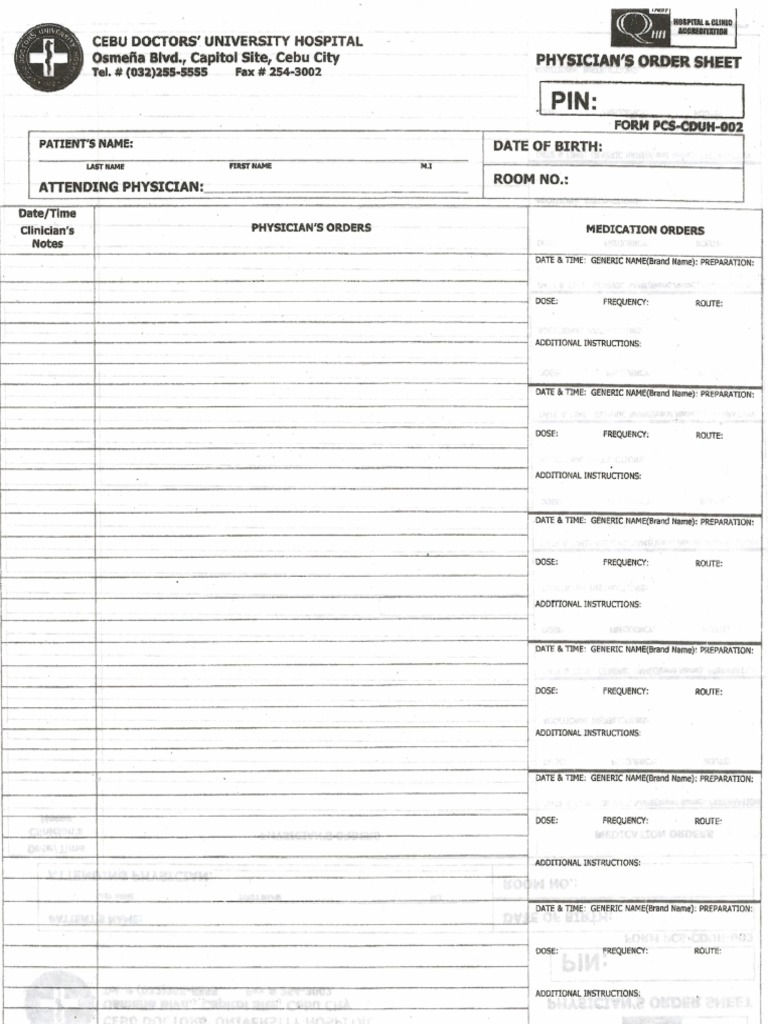 Physicians Order Sheet | PDF
