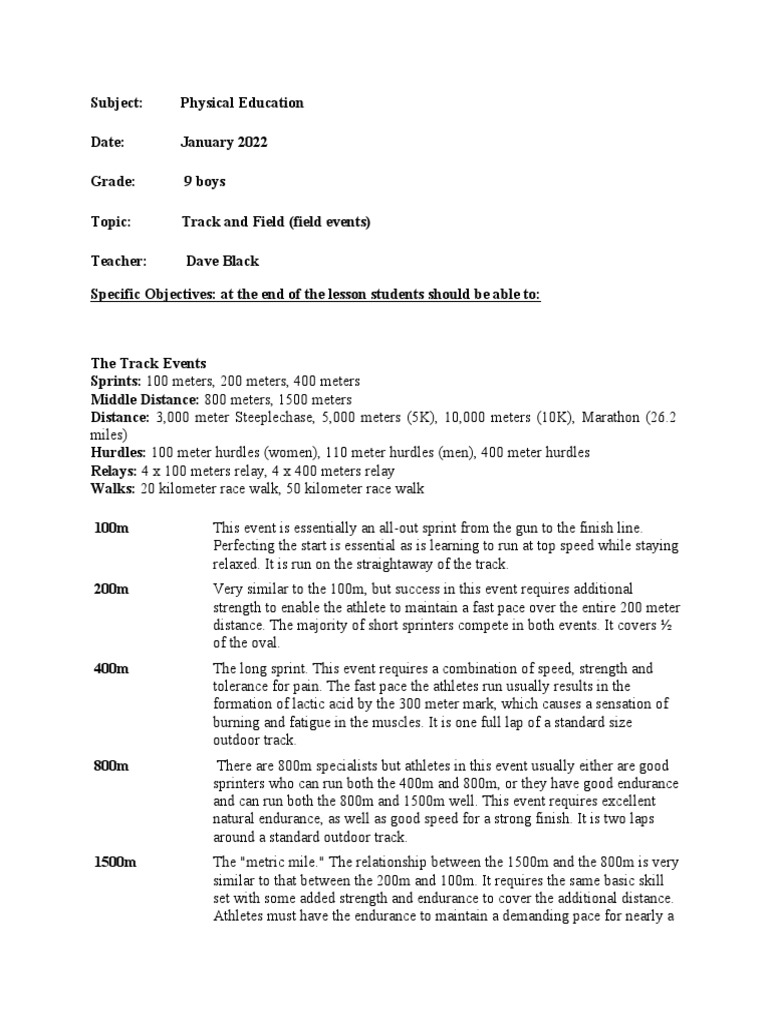 Grade 9 Boys Track and Field (Field Events) | PDF | Track And Field ...