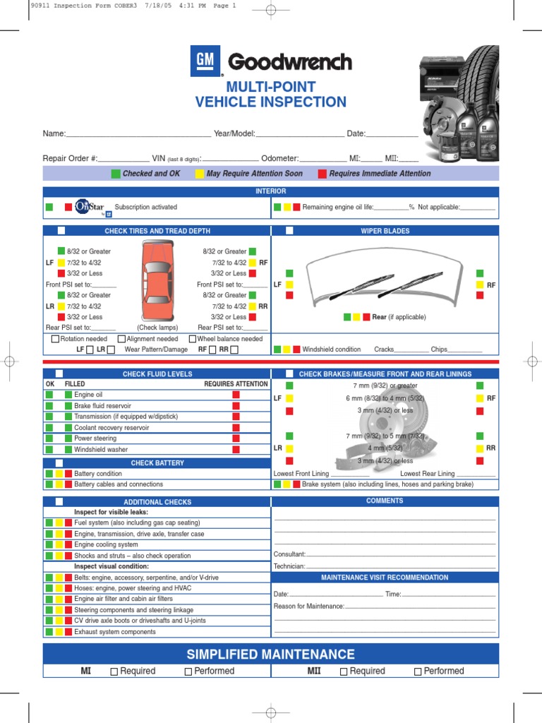 PDI Inspection Form July 2005 | PDF | Truck | Tire