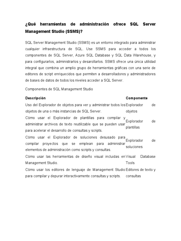 Herramientas de Administración SSMS | PDF | Servidor SQL de Microsoft | SQL