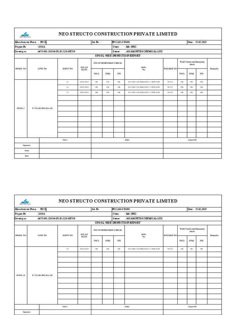 Inspection Report | PDF | Construction | Welding