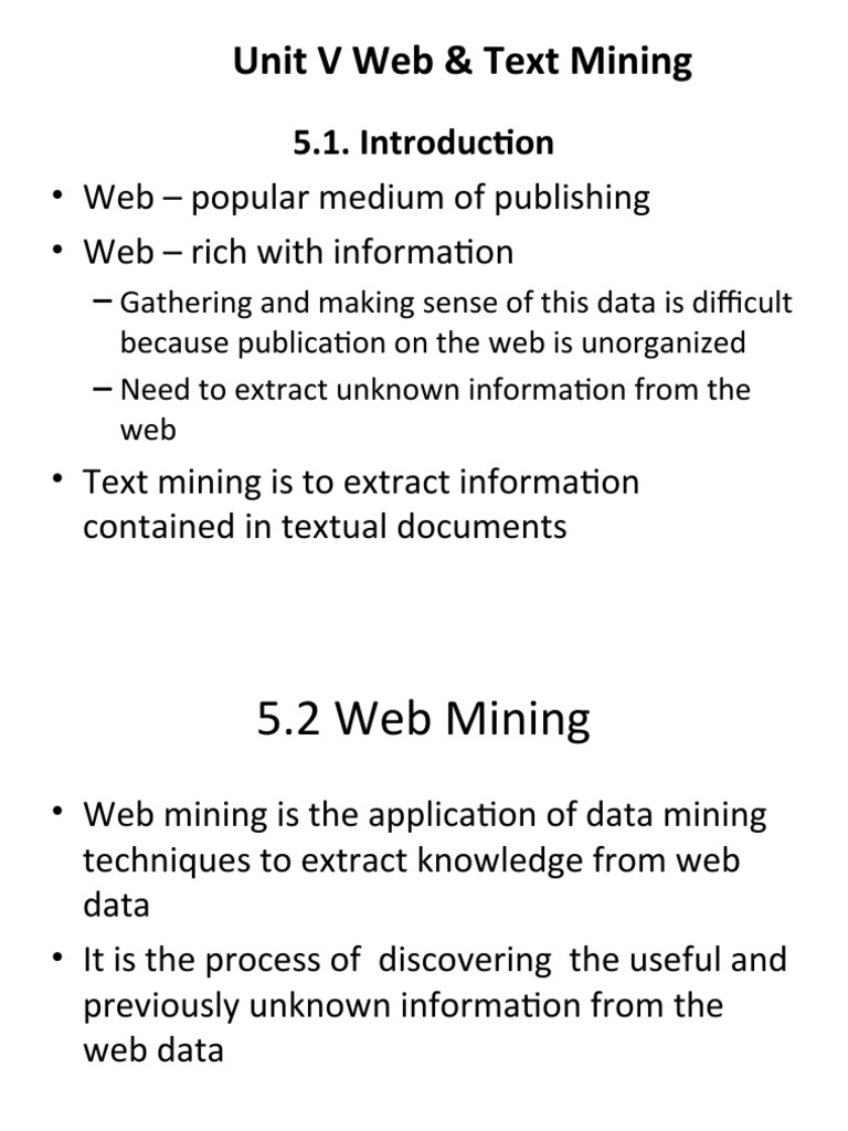 Unit V - Web and Text Mining | PDF | Internet & Web | World Wide Web