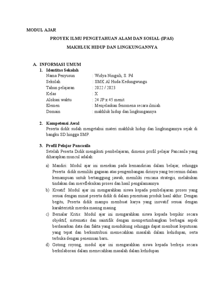 Modul Ajar IPA SMP: Makhluk Hidup | PDF