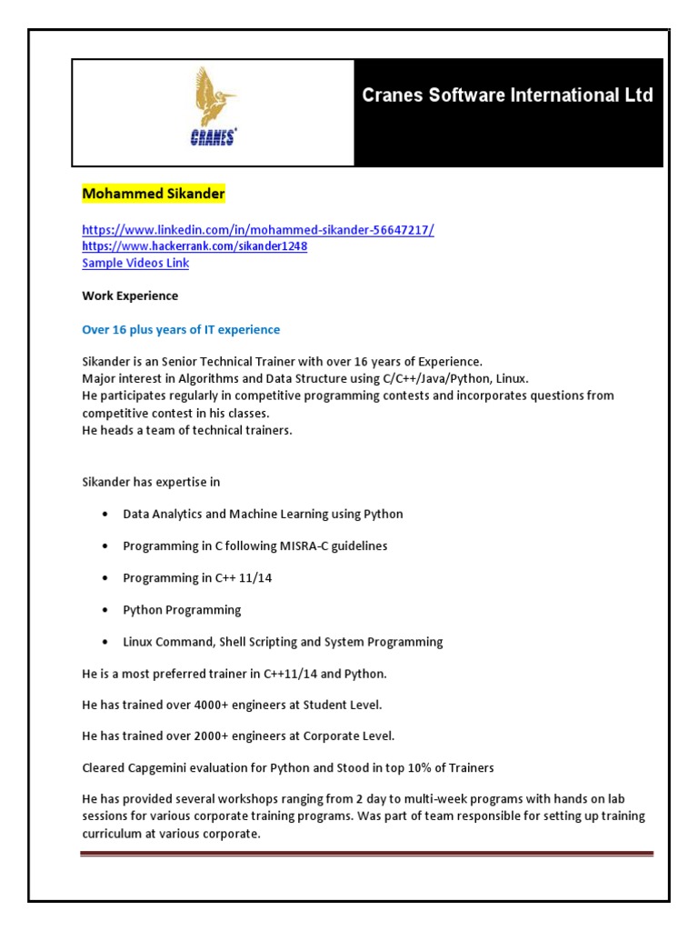 Mohammed Sikander: IT Trainer Profile | PDF | Computer Programming ...